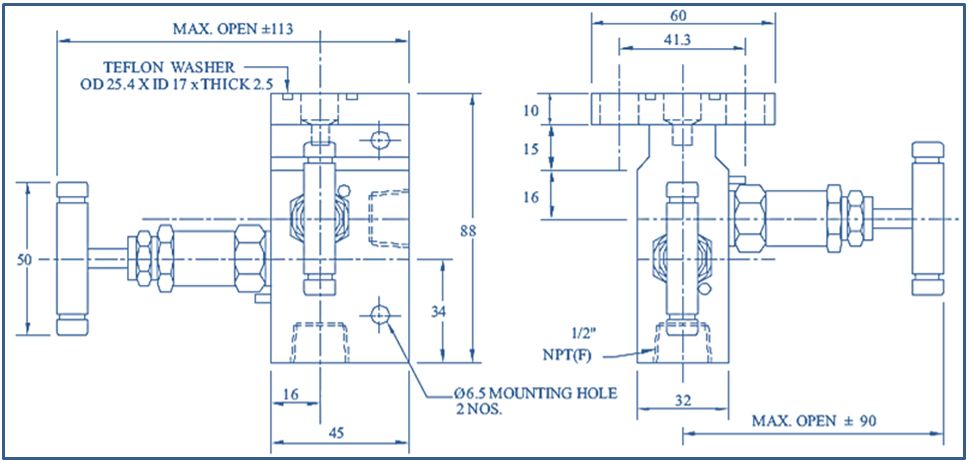 2 Way Manifold T-Type For Direct Mounting and Gauge Valves