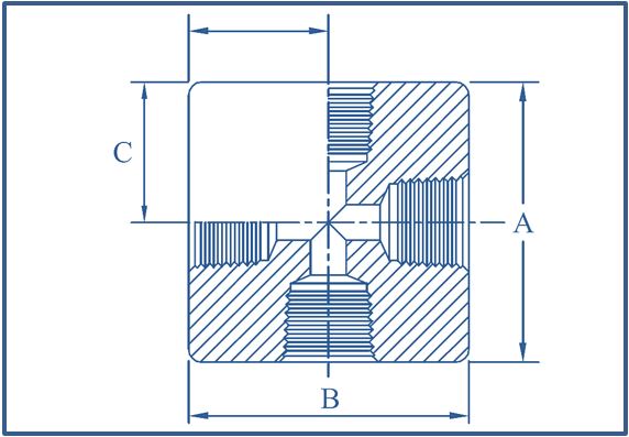 High Pressure Block Cross 15000 psi, 1000 Bars in NPT and BSP